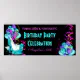 TEAL HOT PINK Banner Birthday Party Celebration 2 Poster | Zazzle