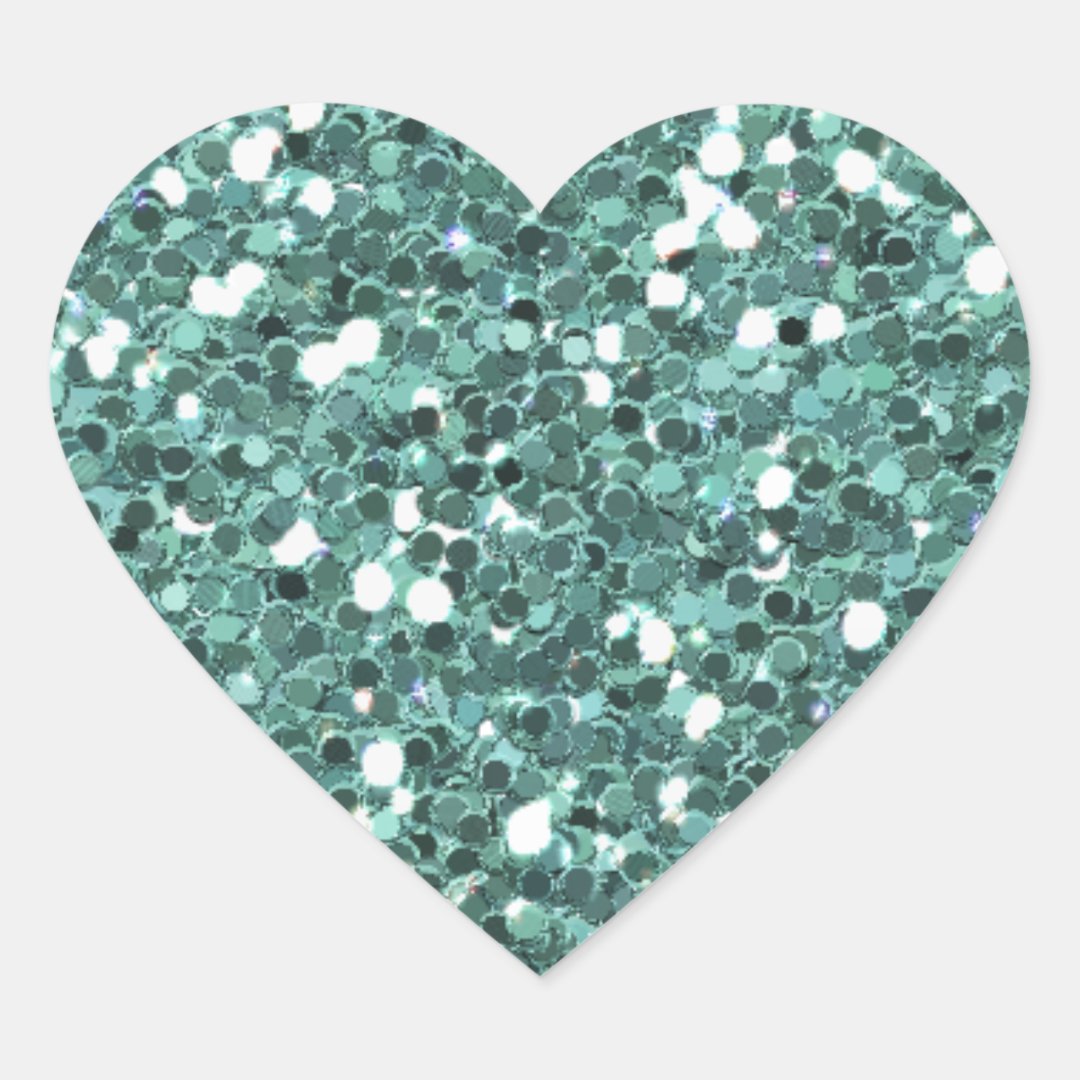 TEAL LIGHT GLITTER SHAPES COLOR SOLID BACKGROUND W HEART STICKER | Zazzle
