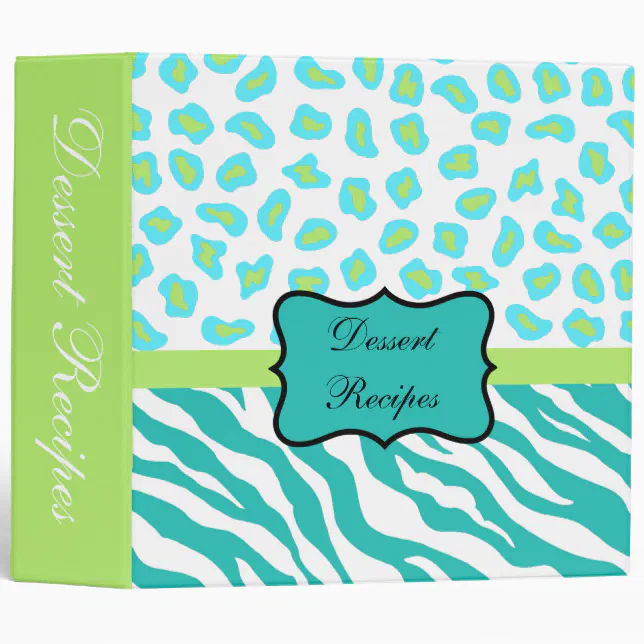Teal Lime Green & White Zebra & Cheetah Skin Binder | Zazzle