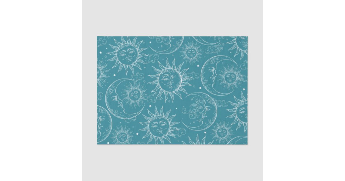 Teal Magic Vintage Celestial Sun Moon Stars Tissue Paper | Zazzle