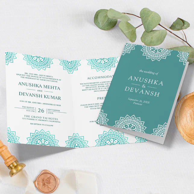 Teal Mandala Traditional Ethnic Indian Wedding Invitation | Zazzle
