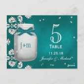 Teal Mason Jar with Fireflies Table Number Cards | Zazzle