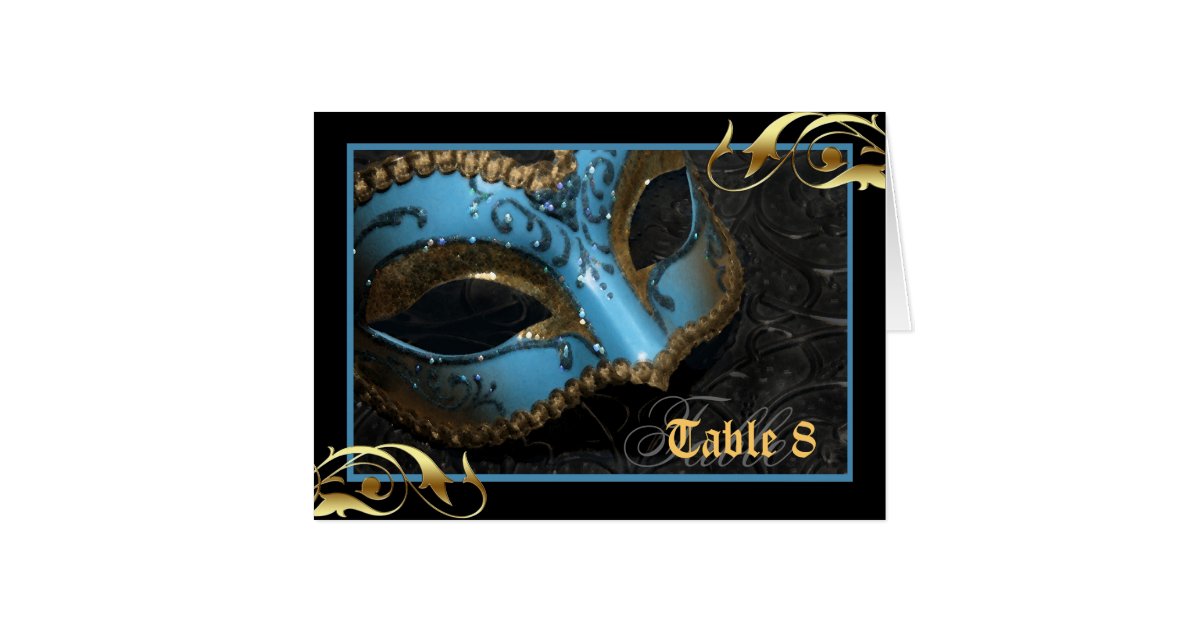 Teal Masquerade Mask Table Number Card | Zazzle