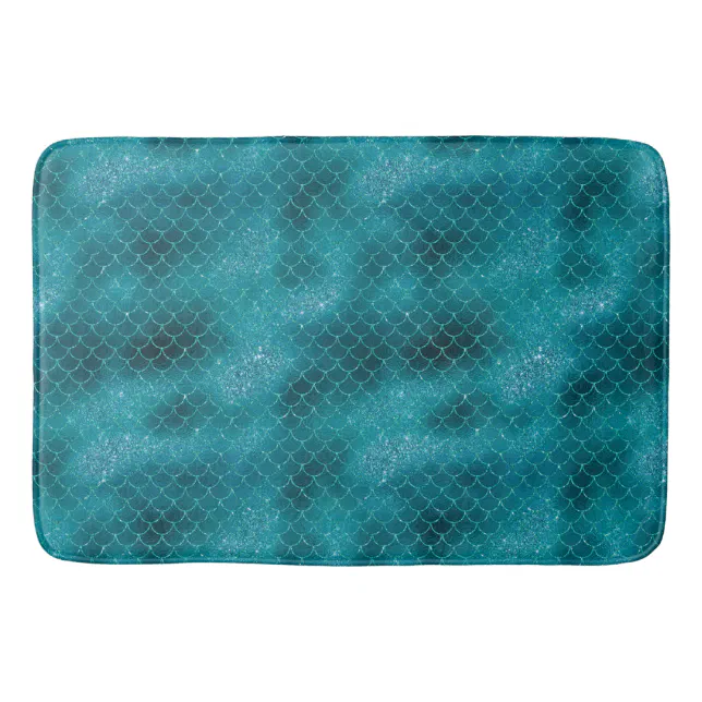 Teal Mermaid Sparkle Bath Mat | Zazzle