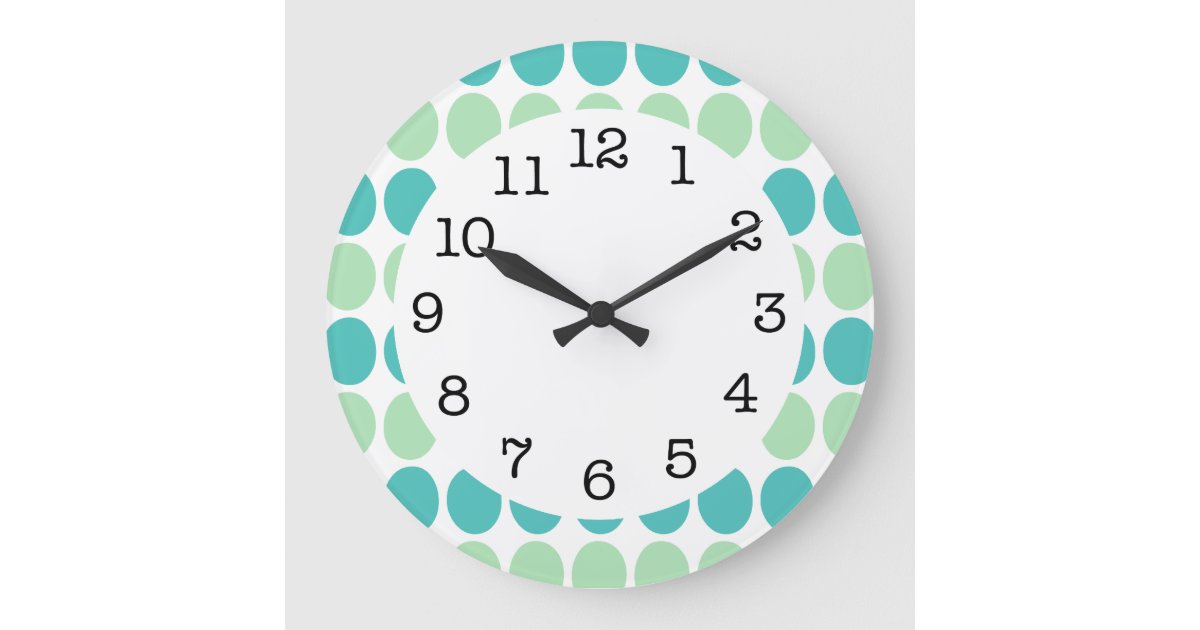 Teal & Mint Green Dots on White Modern Wall Clock | Zazzle