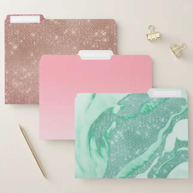 Teal Mint Green Sparkly Sequin Smoky Marble File Folder | Zazzle