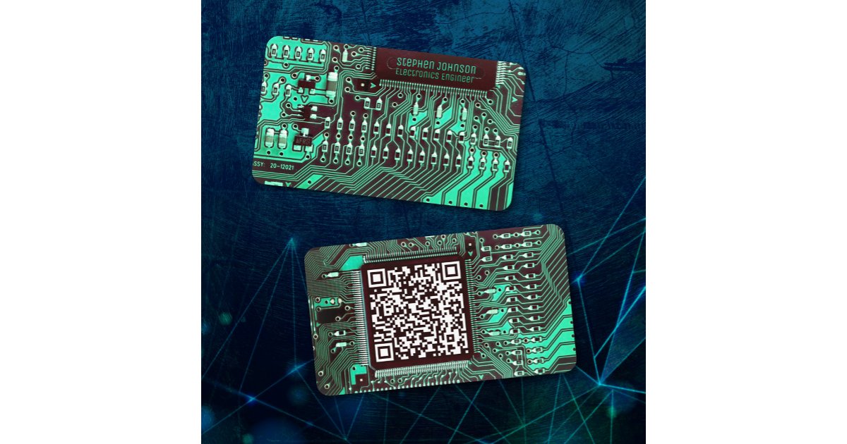 Teal Modern Printed Circuit Board Custom QR Code Business Card | Zazzle