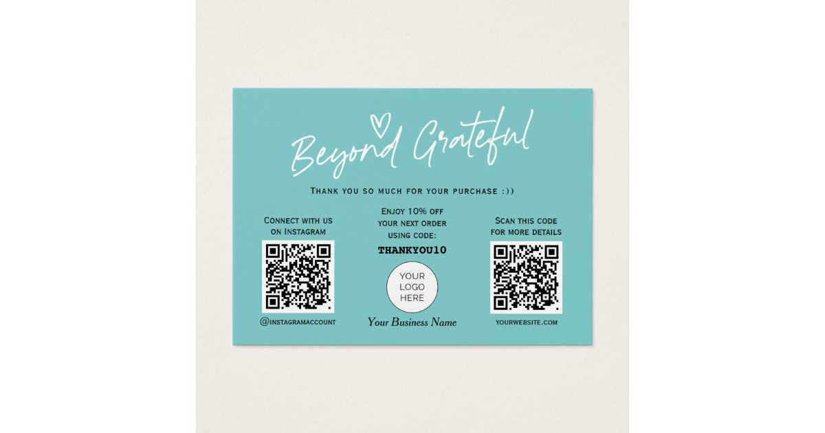 Teal Modern Stylish Script QR code thank you card | Zazzle