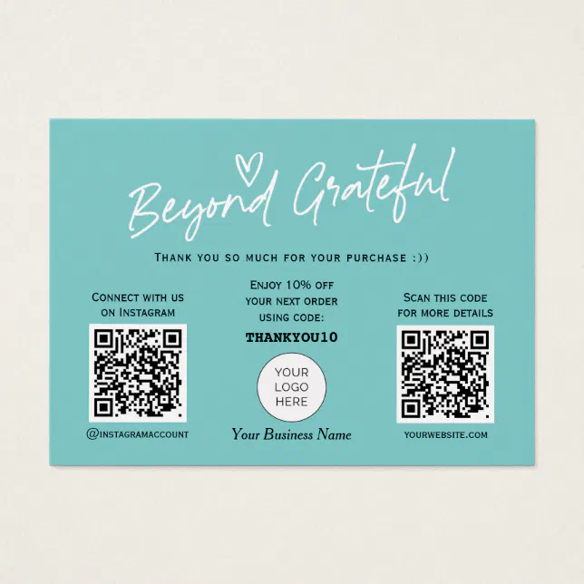 Teal Modern Stylish Script QR code thank you card | Zazzle