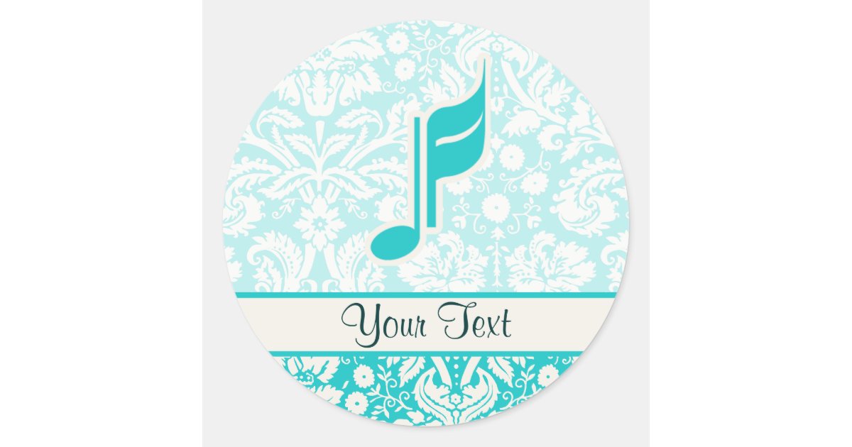 Teal Music Note Classic Round Sticker | Zazzle