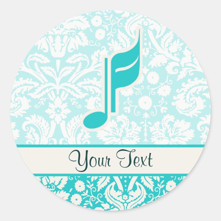 Teal Music Note Classic Round Sticker | Zazzle