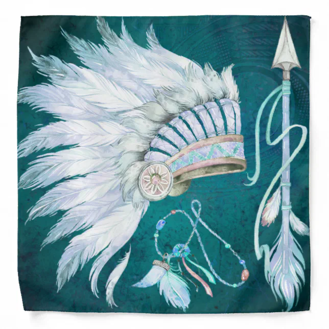 Teal Native American Headdress Arrow southwest Bandana | Zazzle