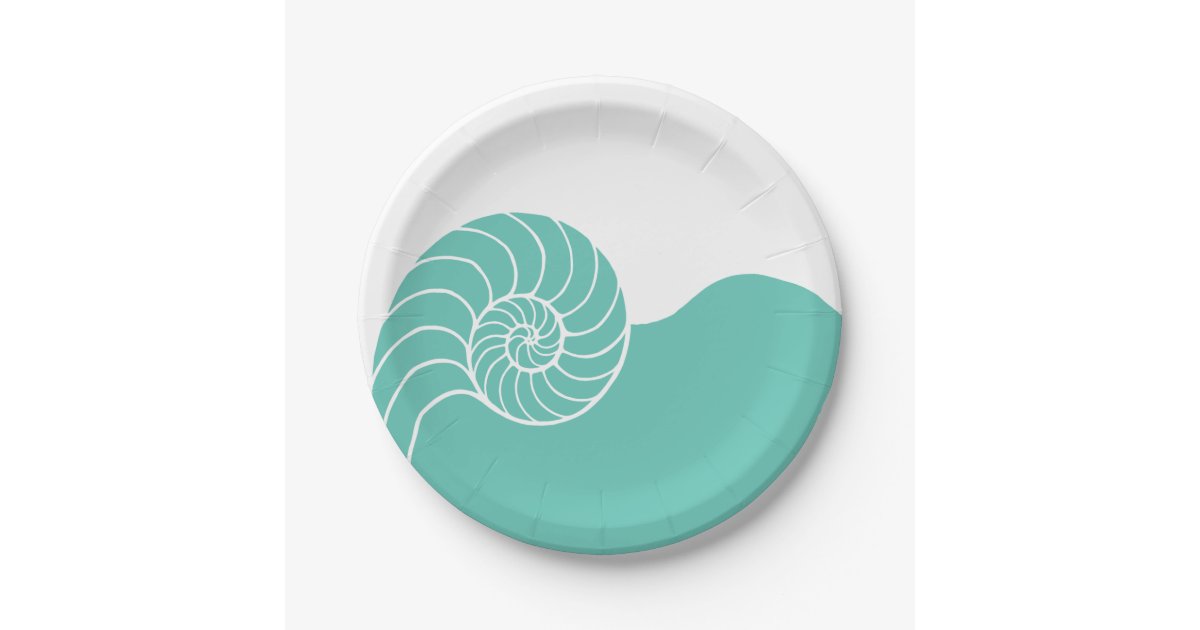 Teal Nautilus Sea Shell Paper Plates | Zazzle