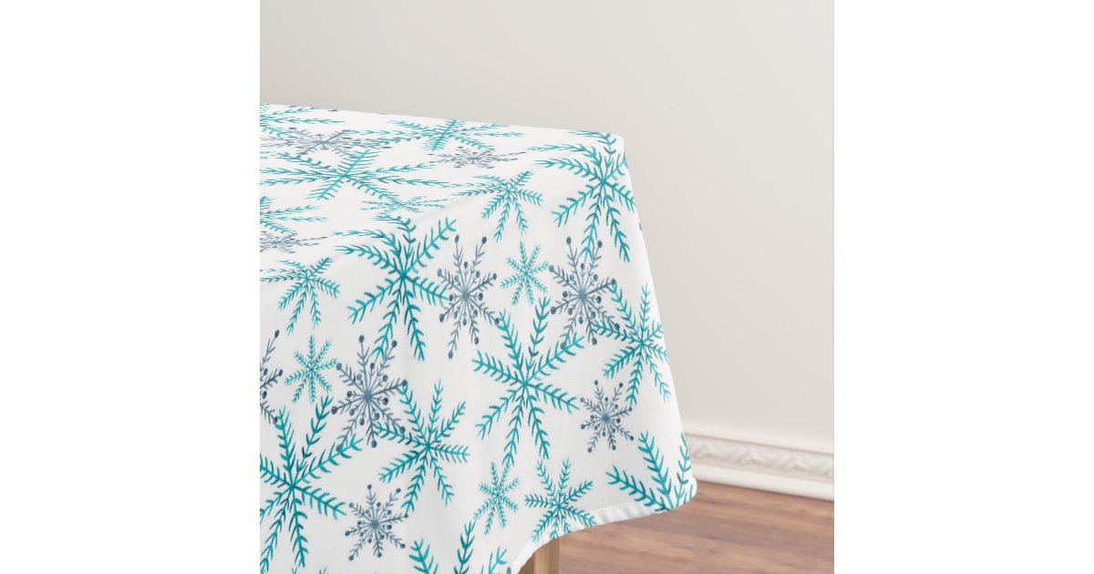 Teal Navy Snowflake Pattern Holiday Tablecloth | Zazzle