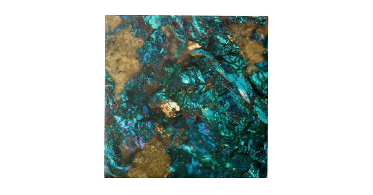 Teal Oil Slick and Gold Quartz Ceramic Tile | Zazzle