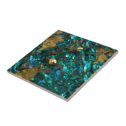 Teal Oil Slick and Gold Quartz Ceramic Tile | Zazzle
