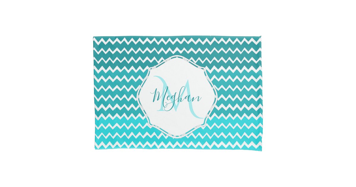 Teal Ombre Chevron Personalized Pillowcase | Zazzle
