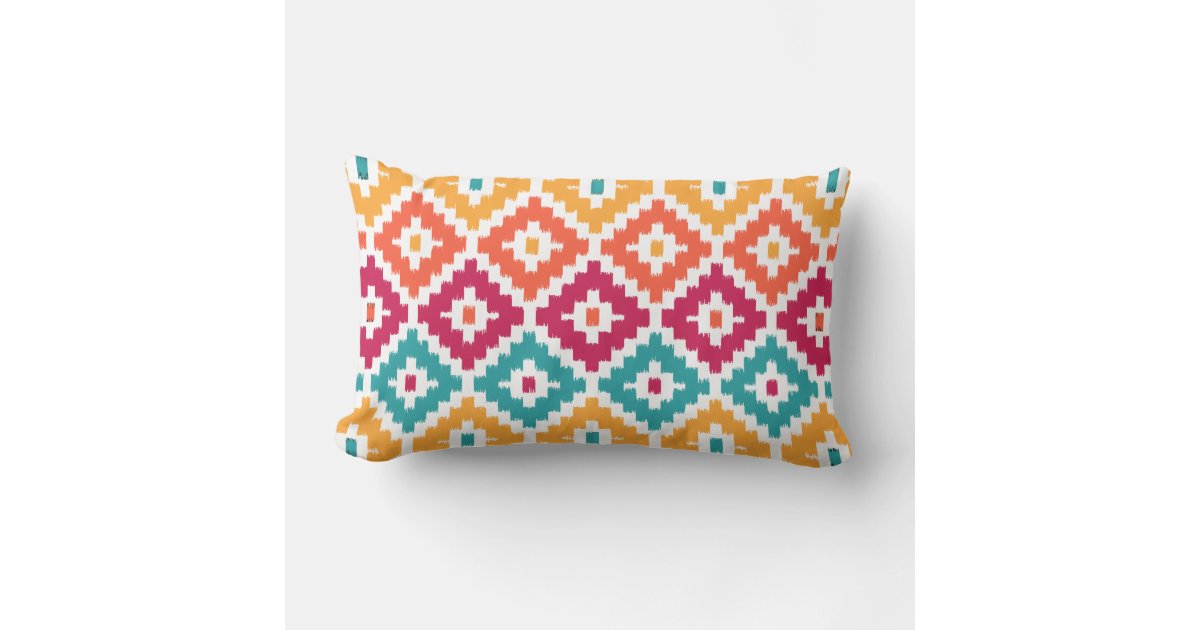 Teal Orange Aztec Tribal Print Ikat Diamond Pattrn Lumbar Pillow | Zazzle