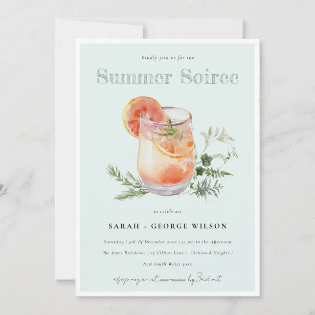 Teal Orange Summer Soiree Cocktail Pool Party Invitation | Zazzle
