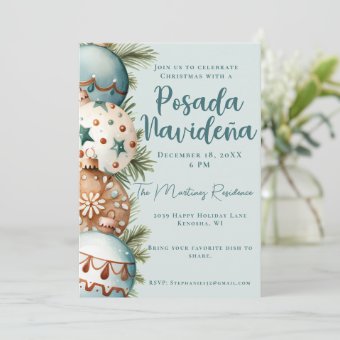 Teal Ornament Festive Mexican Posada Navideña Invitation | Zazzle