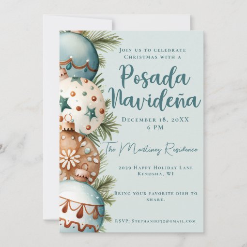 Teal Ornament Festive Mexican Posada Navideña Invitation | Zazzle
