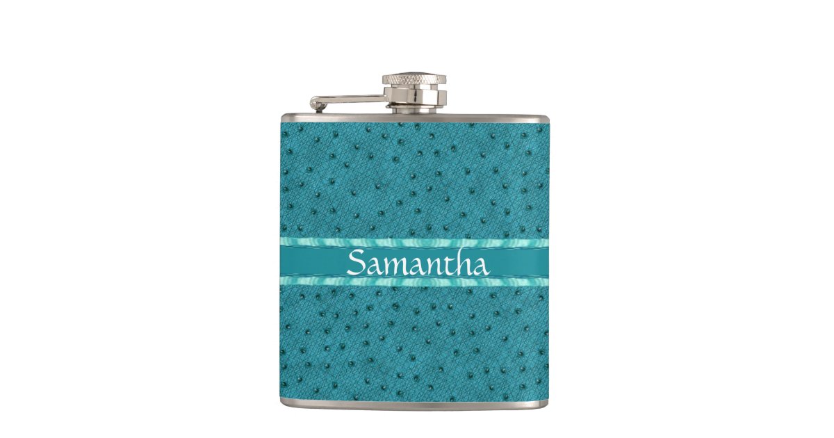 Teal Ostrich Skin Look Custom Flask | Zazzle