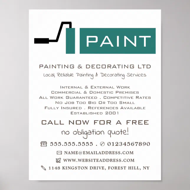 Teal Paint Roller, Painter & Decorator Advertising Poster | Zazzle