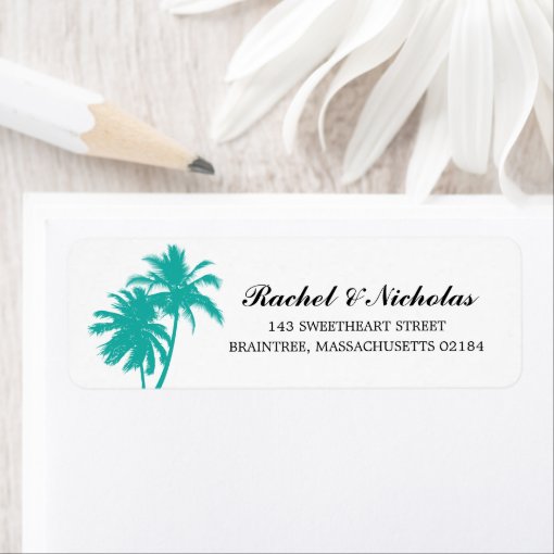 Teal Palm Tree | Return Address Label | Zazzle