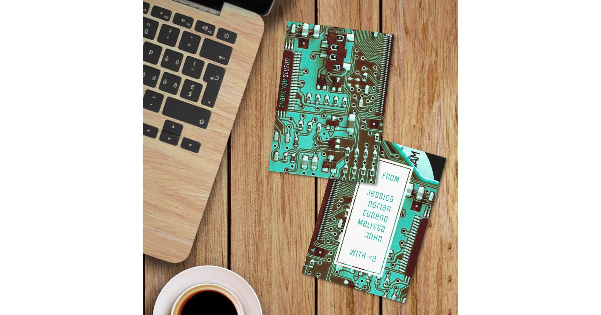 Teal PCB board, electronic parts printed circuit Thank You Card | Zazzle