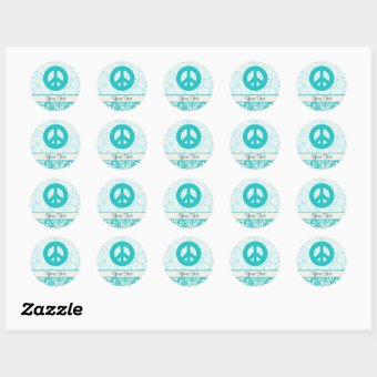 Teal Peace Sign Classic Round Sticker | Zazzle