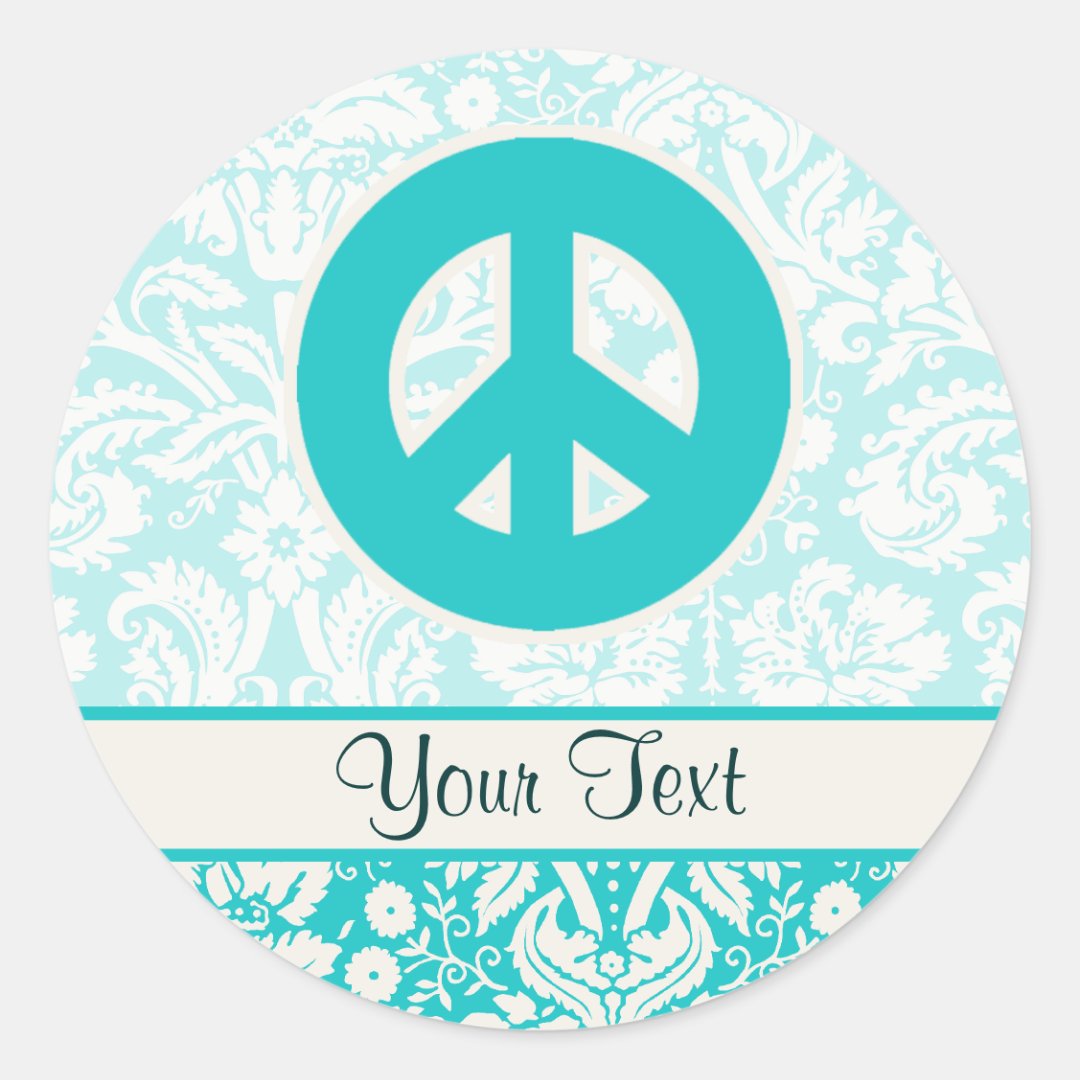 Teal Peace Sign Classic Round Sticker | Zazzle