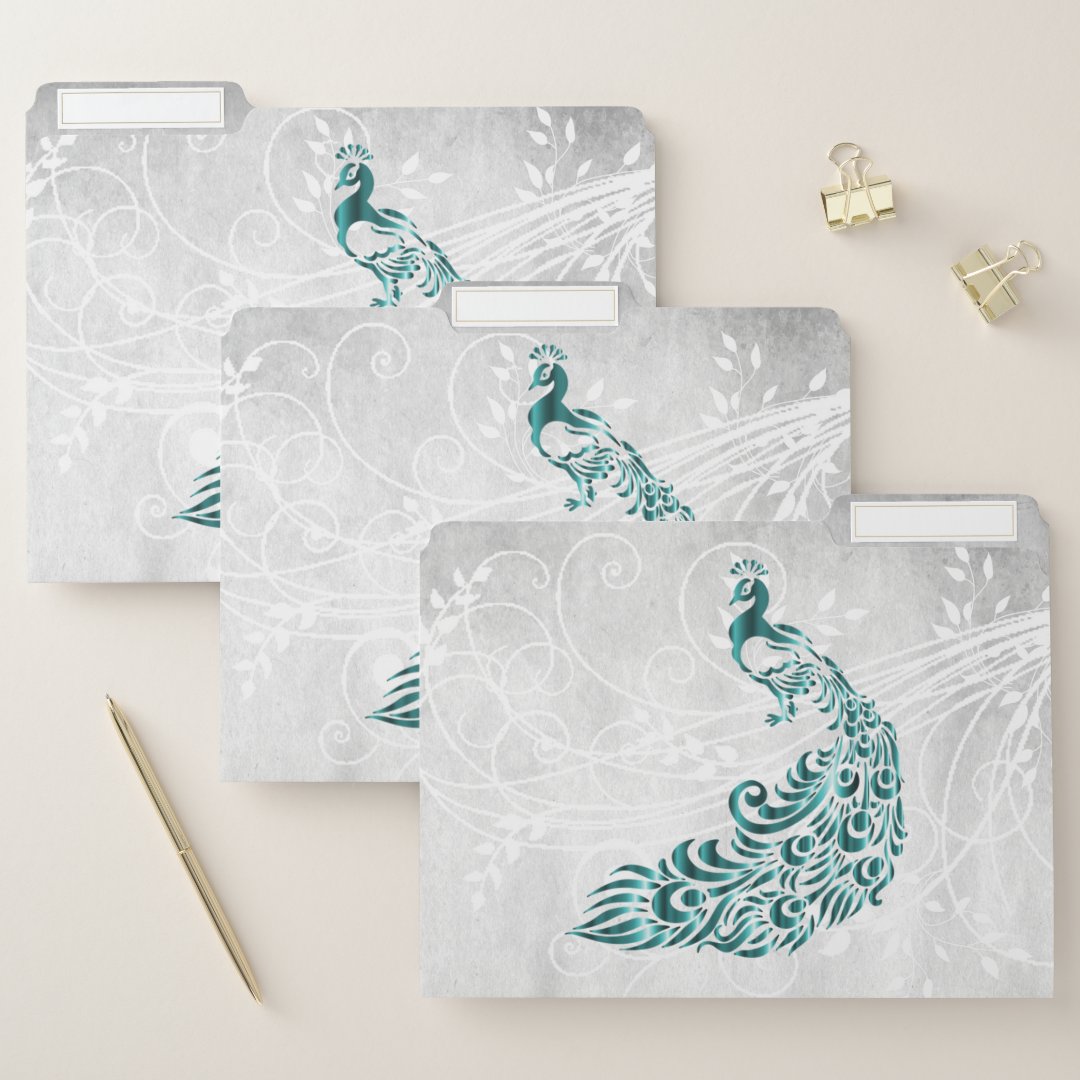 Teal Peacock File Folder | Zazzle