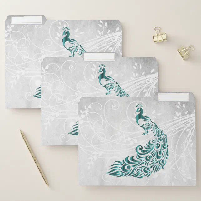 Teal Peacock File Folder | Zazzle