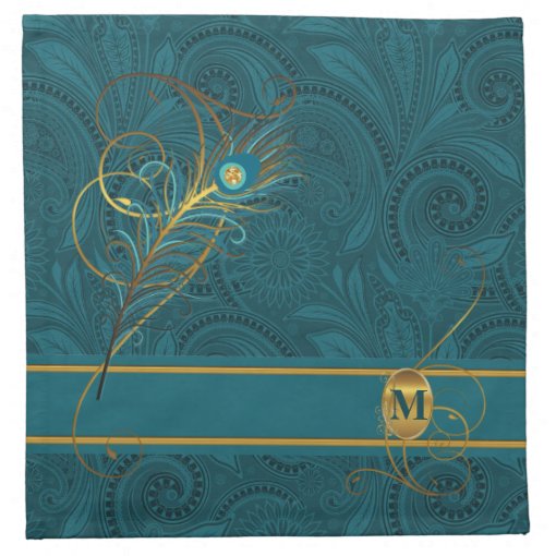 Teal Peacock Monogrammed Dinner Table Napkin | Zazzle
