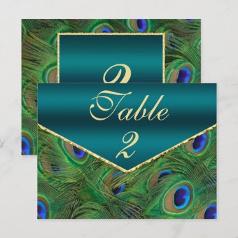 Teal Peacock Table Number Card | Zazzle