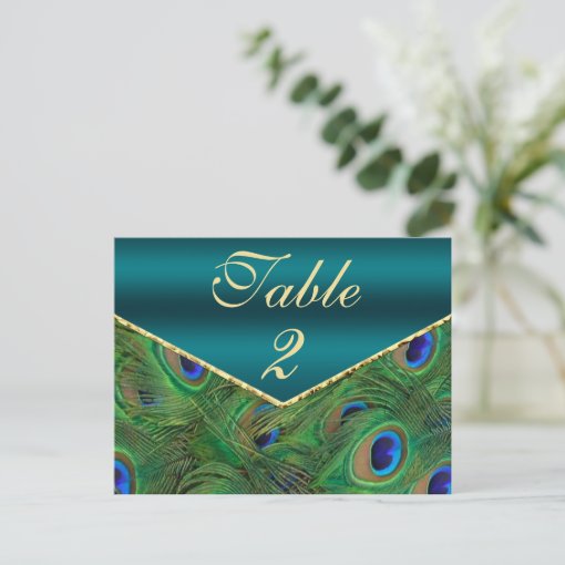 Teal Peacock Table Number Card | Zazzle