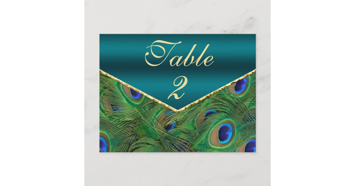 Teal Peacock Table Number Card | Zazzle