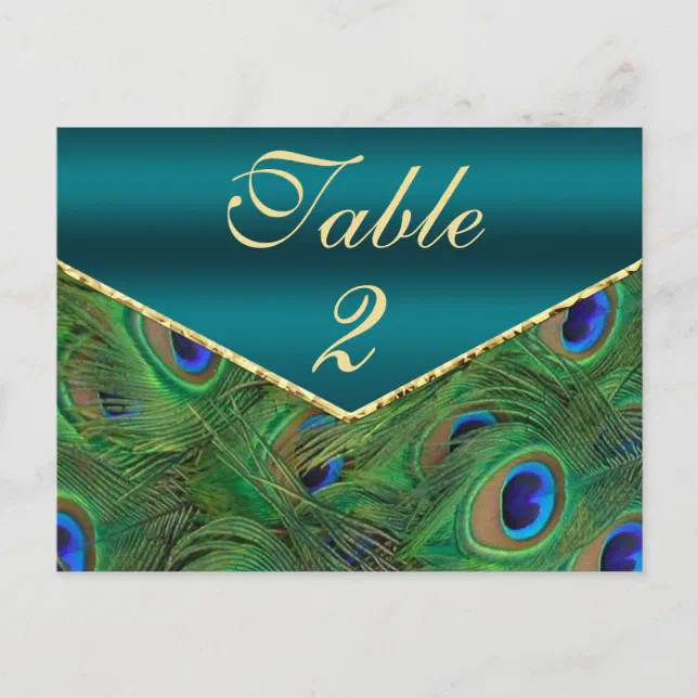 Teal Peacock Table Number Card | Zazzle