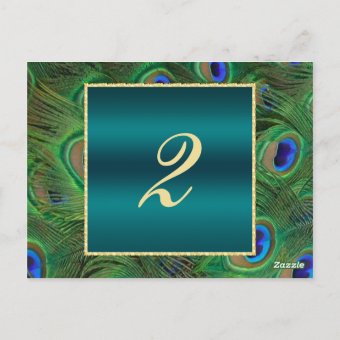 Teal Peacock Table Number Card | Zazzle