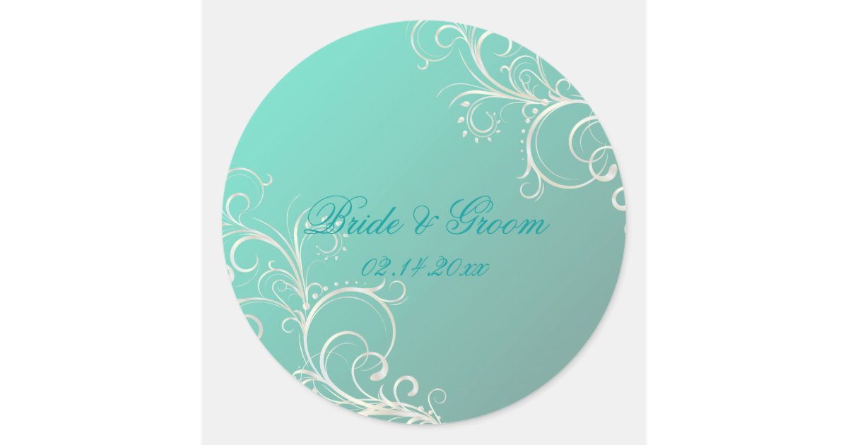 Teal pearl swirls wedding stickers | Zazzle