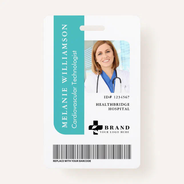 Teal Personalized Medical Employee Photo ID & Logo Badge | Zazzle