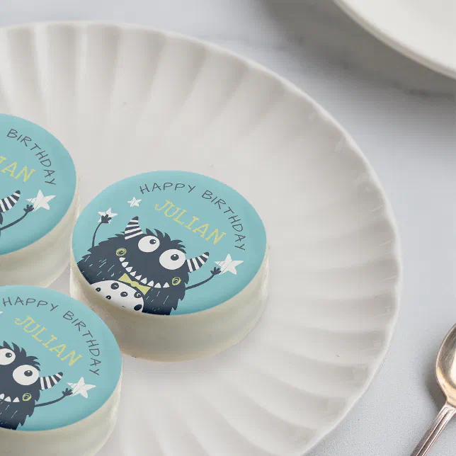 Teal | Personalized Monster Theme Birthday Party Chocolate Covered Oreo ...
