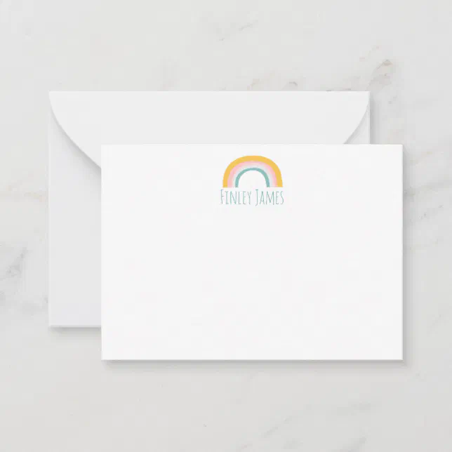 Teal Pink Yellow Rainbow Cute Simple Personalized Note Card | Zazzle