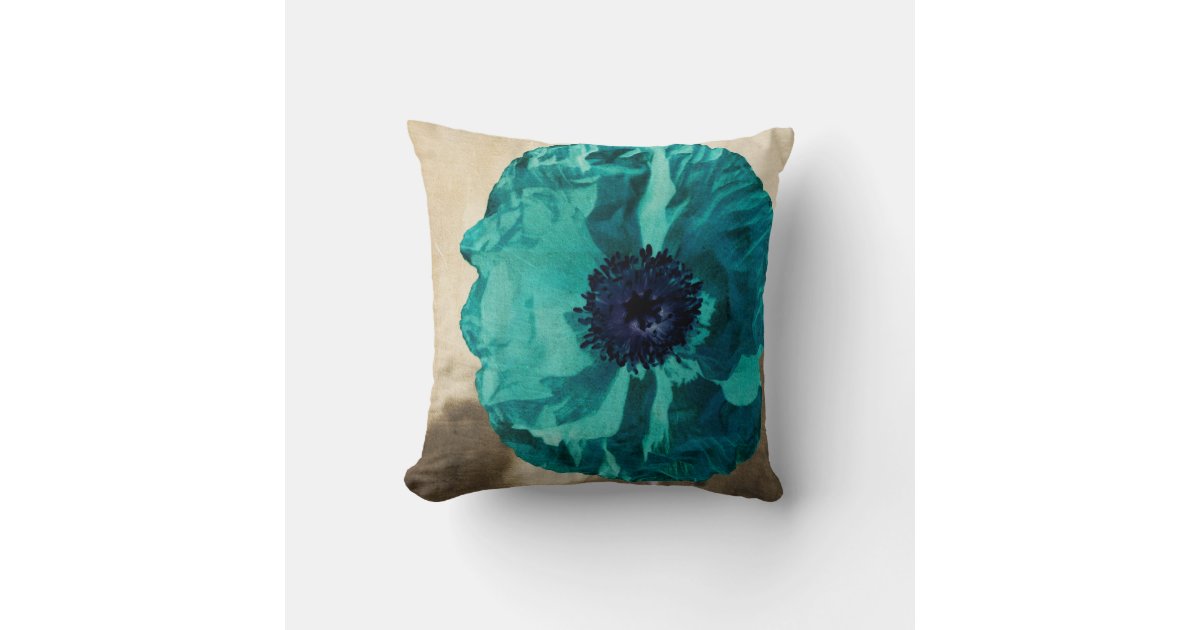 Teal Poppy Throw Pillow | Zazzle