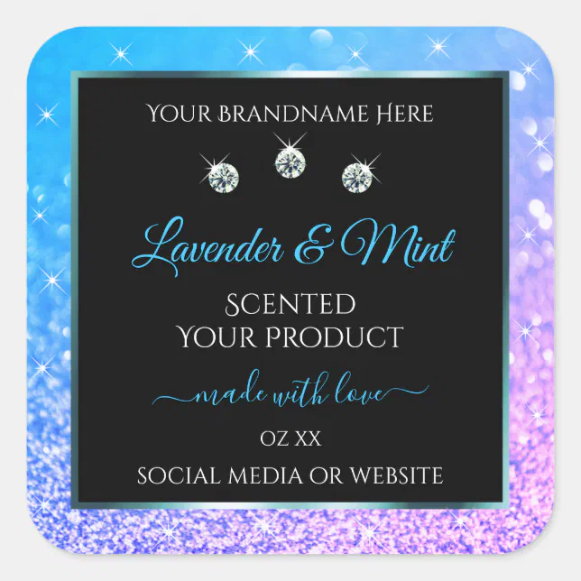 Teal Purple Glitter Black Product Labels Diamonds | Zazzle