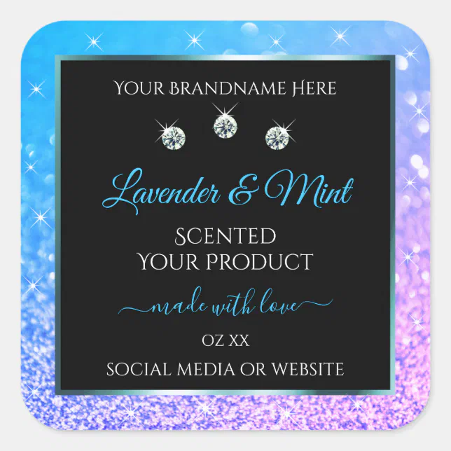 Teal Purple Glitter Black Product Labels Diamonds | Zazzle
