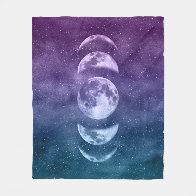 Teal Purple Moon Phases Celestial Pattern Fleece Blanket | Zazzle