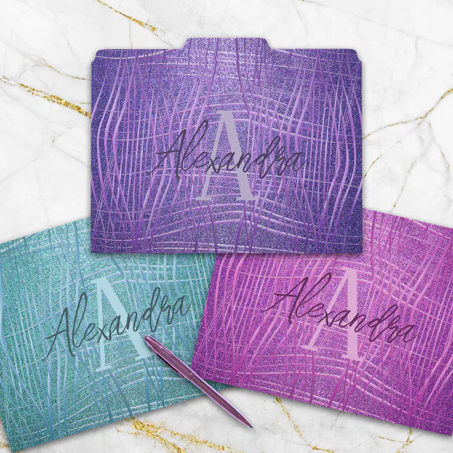 Teal Purple Pink Metallic Glitter Modern Luxury File Folder | Zazzle