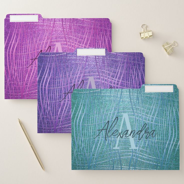 Teal Purple Pink Metallic Glitter Modern Luxury File Folder | Zazzle