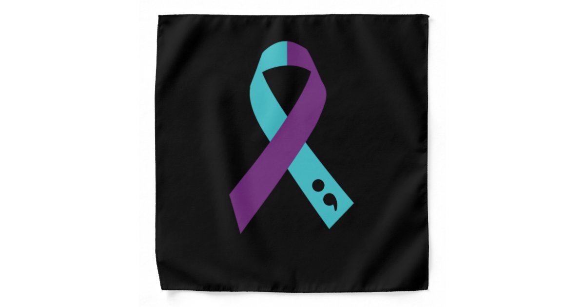 Teal Purple Ribbon Semicolon Suicide Prevention Bandana | Zazzle